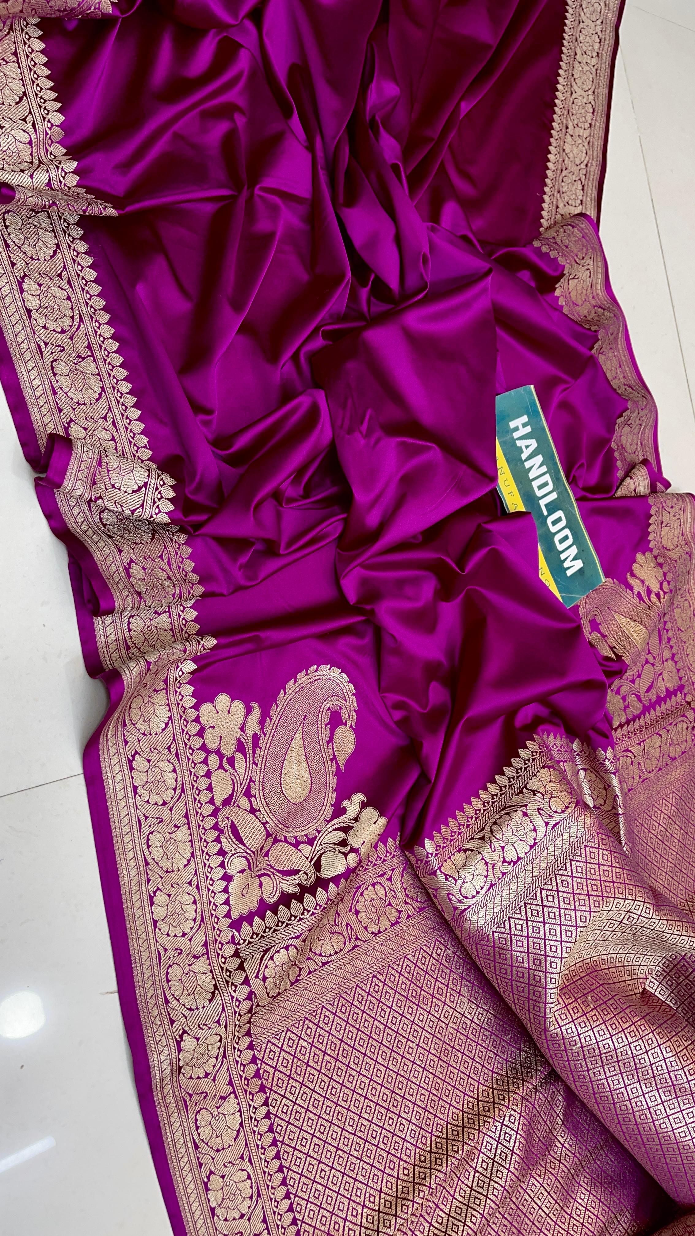 Purple Semi Mashroo Silk Saree - Indian Ethnic Wear