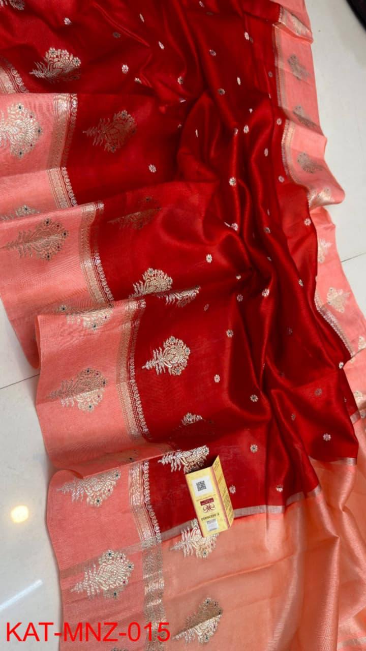 Red And Pink Border Pure Raw Mango Silk Saree Premium Weaving Saree ...