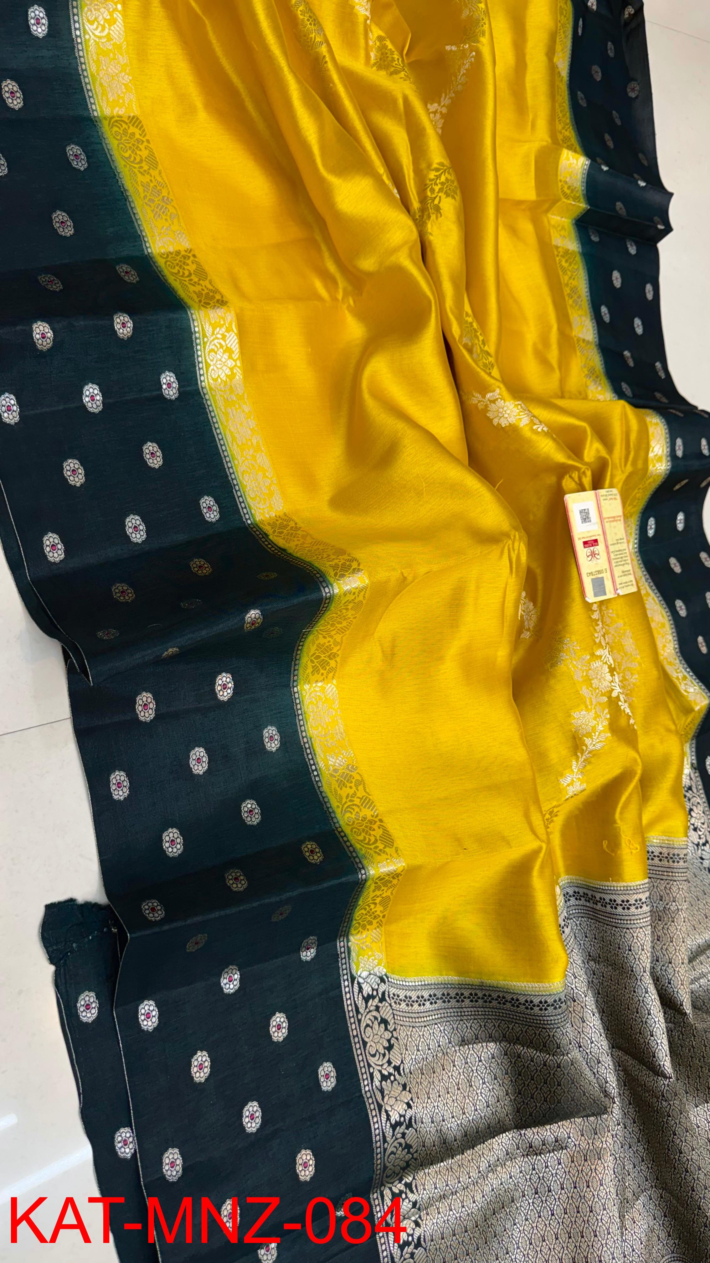 Yellow And Black Border Pure Raw Mango Silk Saree Elegant Weaving ...